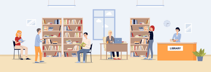 Public library reading and studying flat cartoon Vector Image