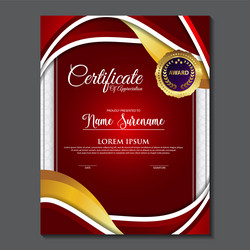 Award template certificate gold color and red Vector Image