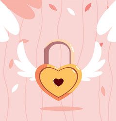 Heart shaped security padlock with wings on white Vector Image