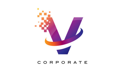 Letter v design with rainbow shattered blocks Vector Image