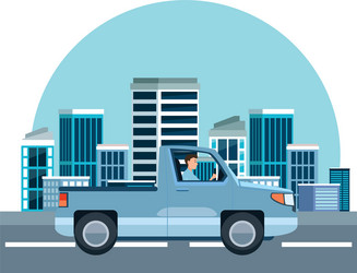 Man driving pick up vehicle sideview cartoon Vector Image
