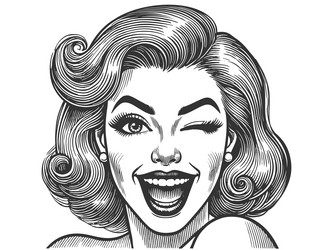 Woman winking engraving sketch Royalty Free Vector Image
