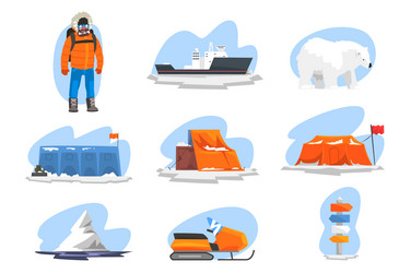 Arctic exploration and polar expedition with man Vector Image