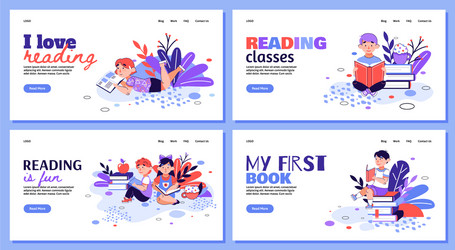 Reading is fun banner with children books Vector Image