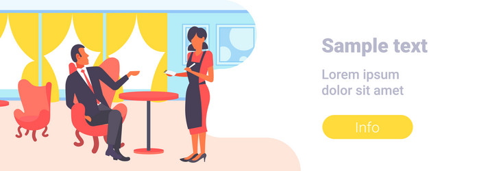 Young waitress taking order from businessman Vector Image