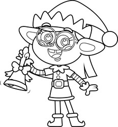 Outlined cute christmas elf girl cartoon character
