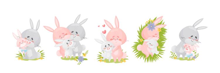 Rabbit family with bunny mom and dad loving Vector Image