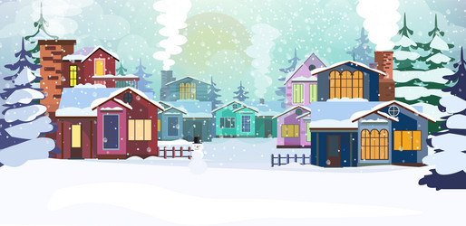 Country scene with cottages and fir-trees Vector Image