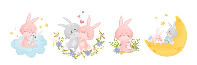 Rabbit family with bunny mom and dad loving Vector Image