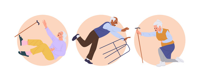 Elderly retired man cartoon character with cane Vector Image