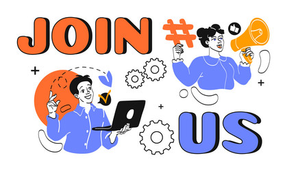 Follow us and join banners set in line art Vector Image