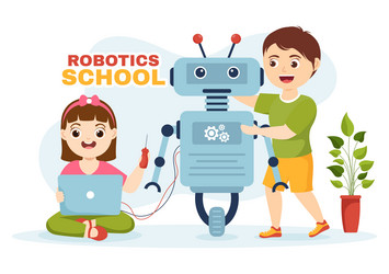 Robotics school with kids robotic project Vector Image