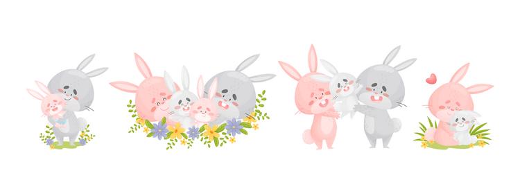 Rabbit family with bunny mom and dad loving Vector Image