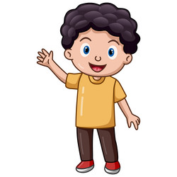 Cute student boy cartoon waving hand Royalty Free Vector
