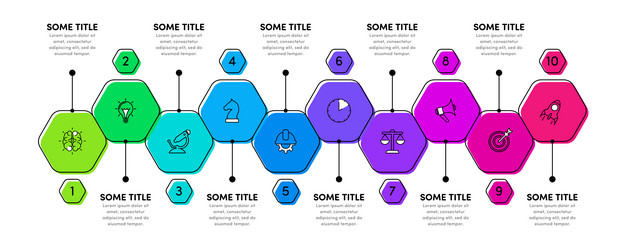 Infographic template 10 hexagons with icons Vector Image