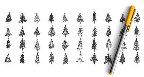 Set of doodle christmas trees Royalty Free Vector Image