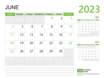 June 2023 year planner template calendar Vector Image