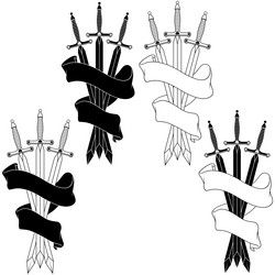 Medieval swords surrounded with heraldic ribbon Vector Image