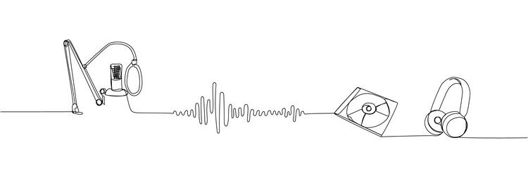 Karaoke audio recording set one line art Vector Image