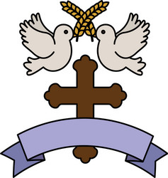 First communion wooden cross with doves Royalty Free Vector