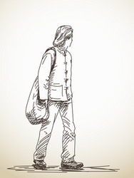 Sketch walking man turned to look back hand drawn Vector Image