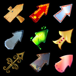 Set of cartoon cursors isolated on grey background