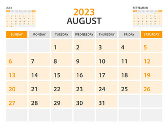 Calendar 2023 template - august 2023 year Vector Image