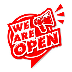 We are open sticker Royalty Free Vector Image - VectorStock