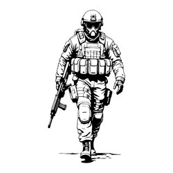 Silhouette art simple soldier with a gun Vector Image