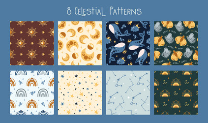 Space celestial kids seamless pattern bundle Vector Image
