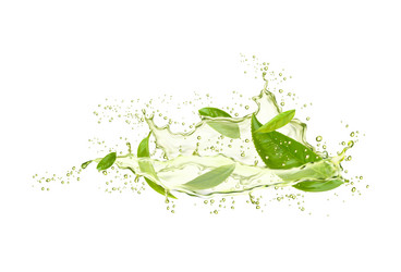 Hand drawn cup with splash and falling tea plant Vector Image