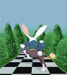 Running white rabbit Royalty Free Vector Image