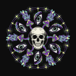 Circular pattern like mandala with skull third eye