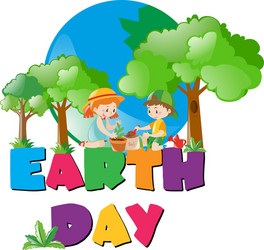 Earth day theme with kids planting trees Vector Image
