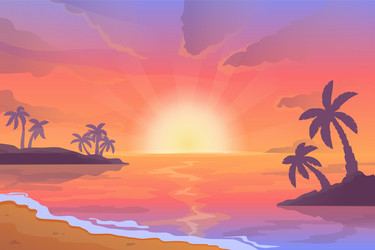 Cartoon ocean sunset landscape beach sunrise Vector Image