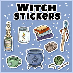 Wiccan stickers set collection witchcraft Vector Image