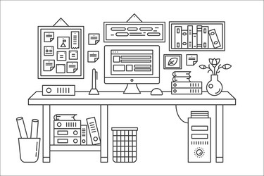 Laptop and office stationery on the table Vector Image