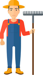 Cartoon farmer holding a rake Royalty Free Vector Image