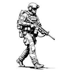 Silhouette art simple soldier with a gun Vector Image