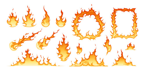 Cartoon fire flames set isolated on white Vector Image