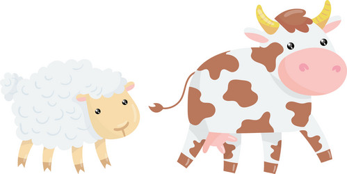 Funny spotted cow with horns grazing set Vector Image