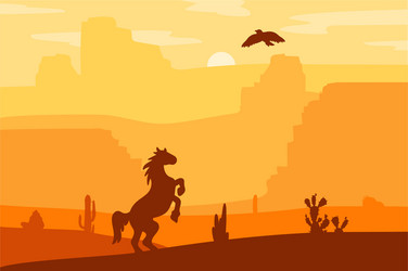 Wild west landscape silhouette cowboy Royalty Free Vector