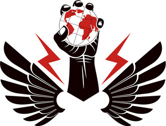 Winged emblem composed with raised clenched fist Vector Image