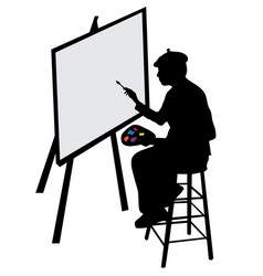 Silhouette of drawing artist on an easel Vector Image