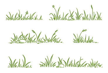 Grass doodle sketch style set hand drawn Vector Image