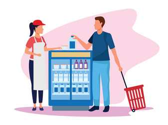 Avatar supermarket worker helping a customers Vector Image