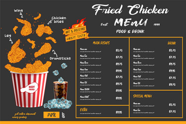 Fried chicken meat fast food menu design elements Vector Image