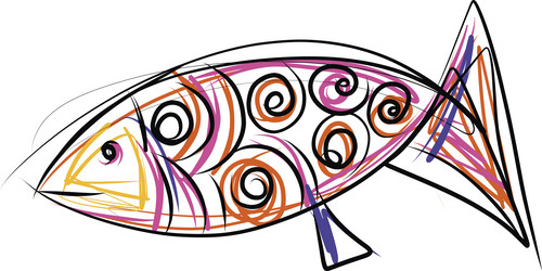 Colorful hand drawn cute fish in sketch style Vector Image