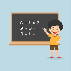 Little girl solving math problem blackboard Vector Image