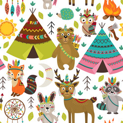 Cute woodland tribal animals boho tribe forest Vector Image